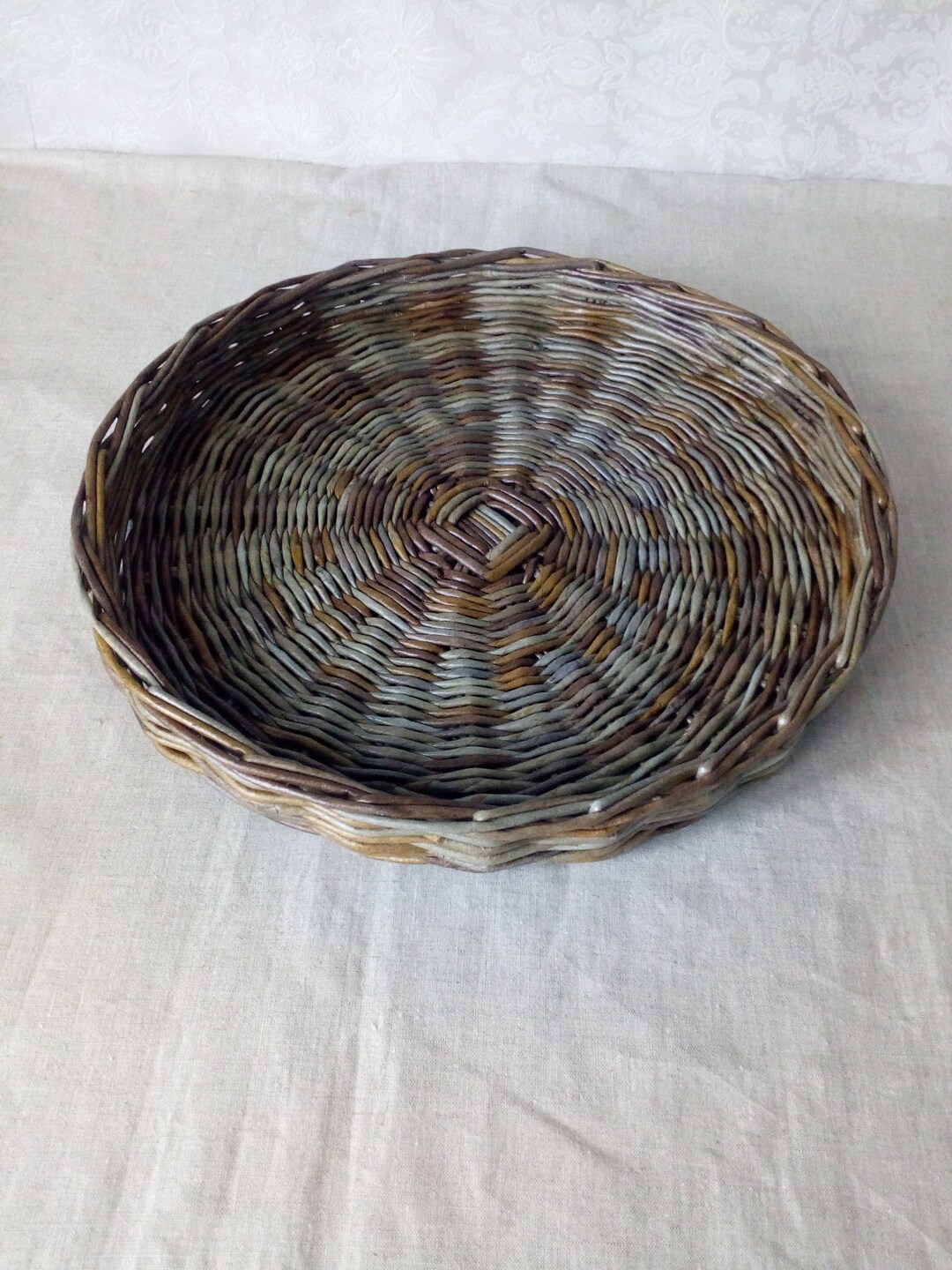 Handmade Wicker Tray Round Wicker Tray Multicolored Tray Kitchen ...