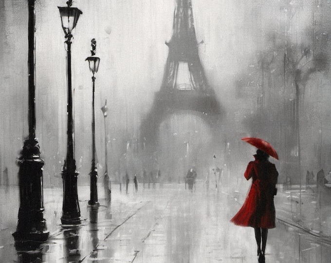 Rain in Paris Paris Wall Art Woman With Red Umbrella Figurative Art ...