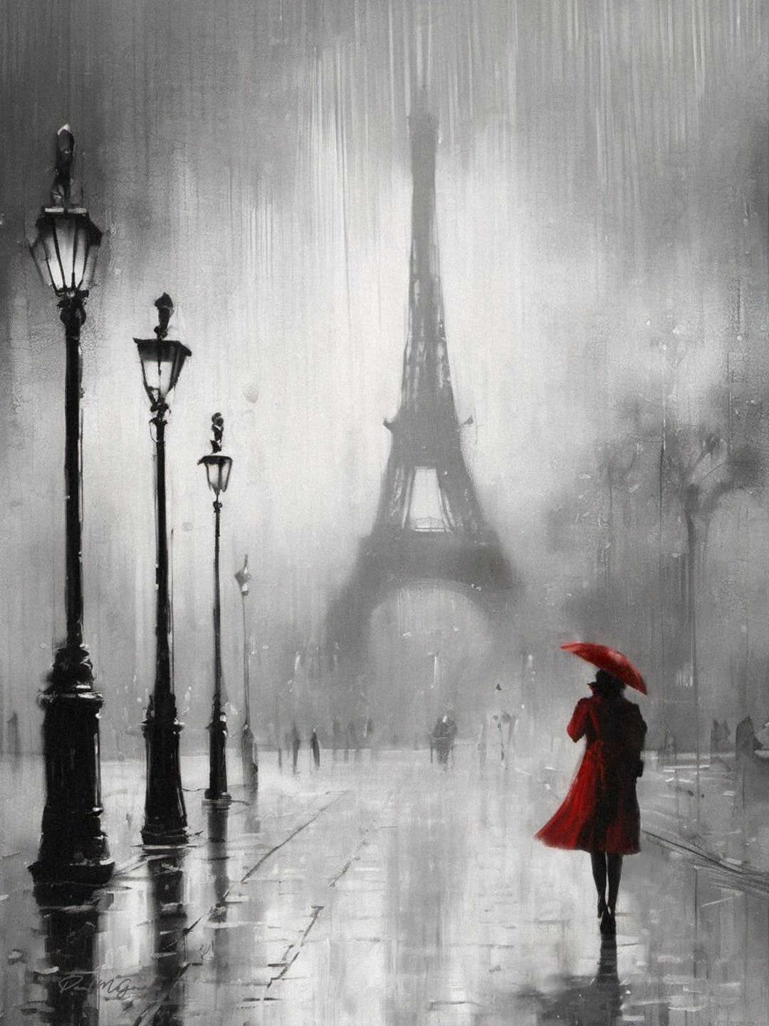 Rain in Paris Paris Wall Art Woman With Red Umbrella Figurative Art ...