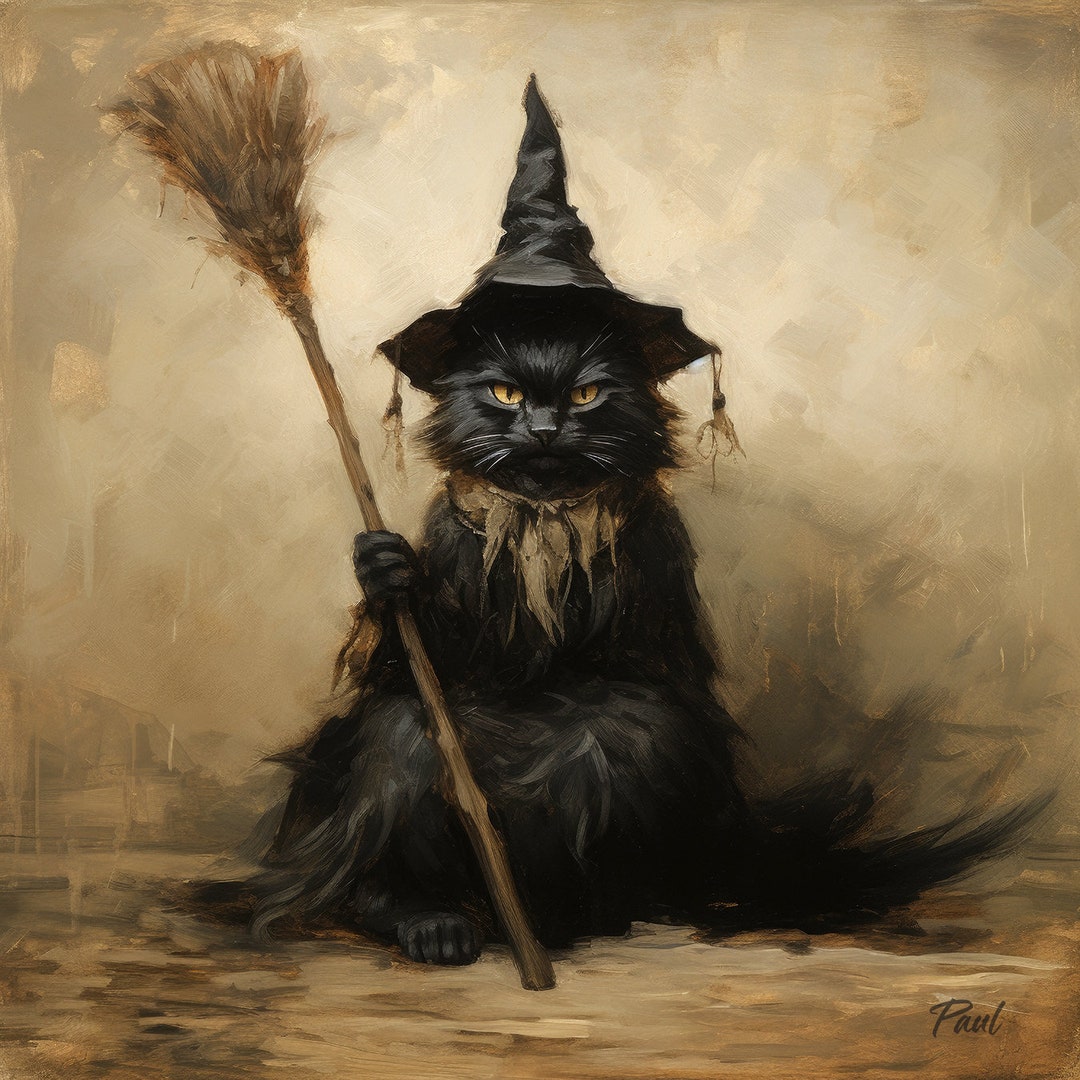 The Unimpressed Witch Witchy Cat Witches Cat With Broomstick Halloween ...