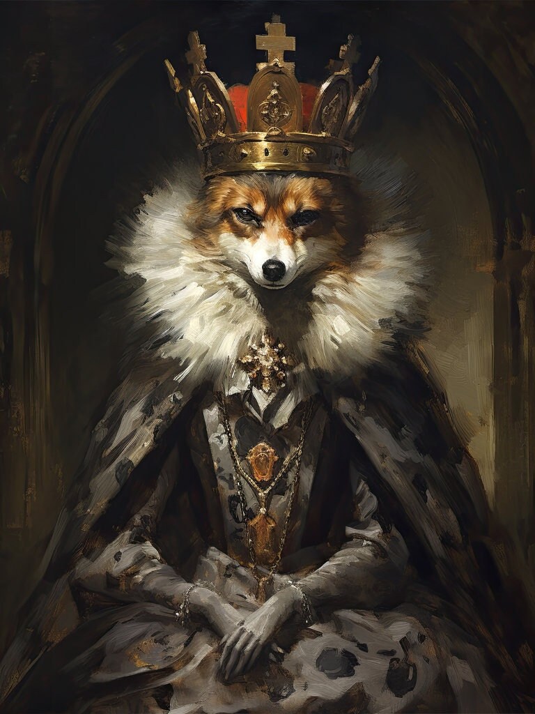 Fox Queen Victorian Wall Art Gothic Vixen Oil Painting Style Home Decor ...