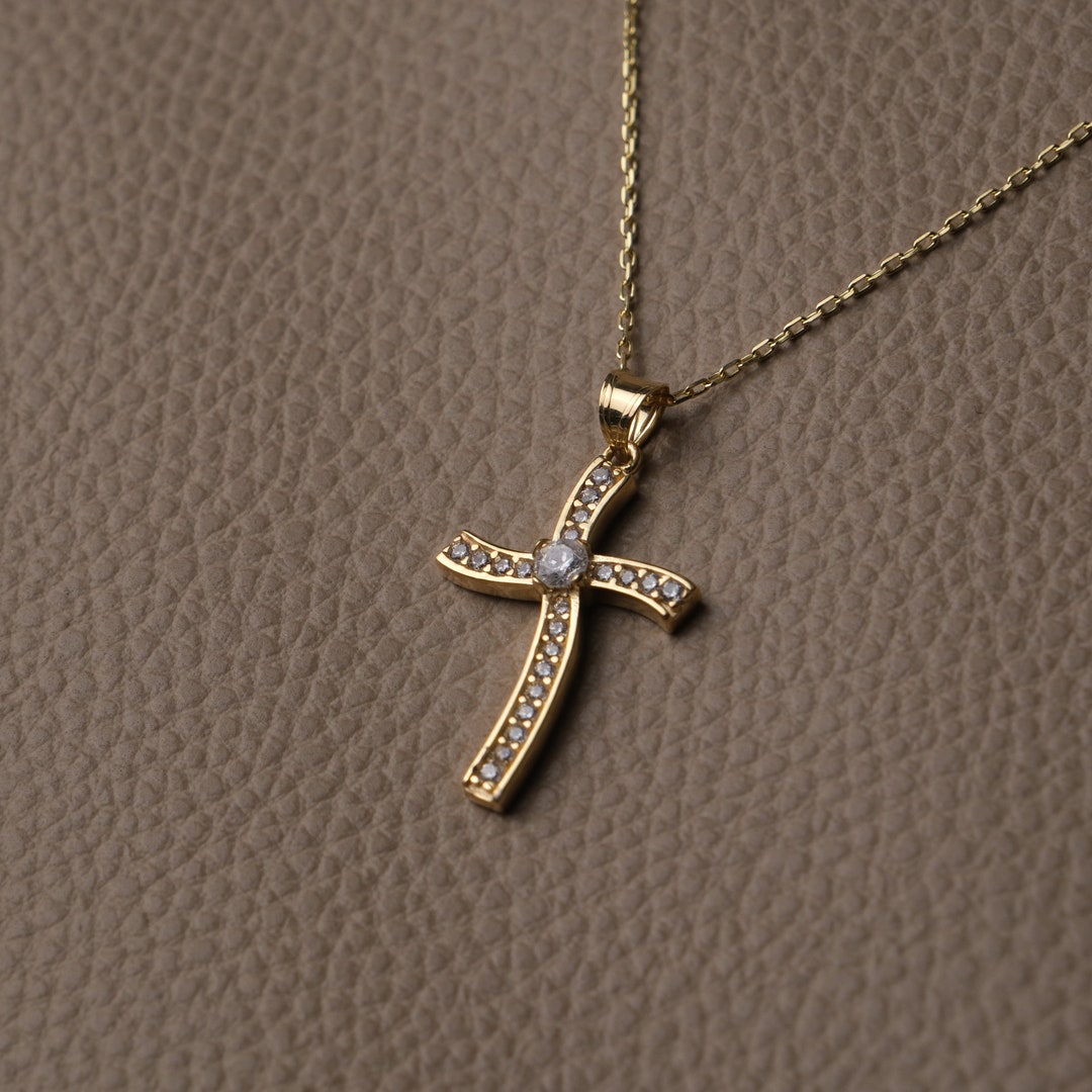Elegant Tiny Diamond Cross Pendant, Minimalist Christian Jewelry Gift ...