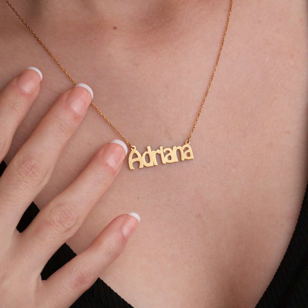 14K Solid Gold Name Necklace, Real Gold Name Necklace, Monogram Jewelry ...
