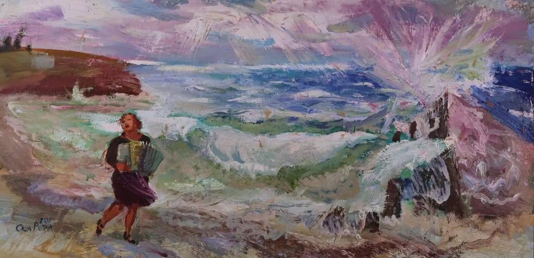 Seascape Oil Painting Original Large Artwork on Canvas Landscape Girl ...
