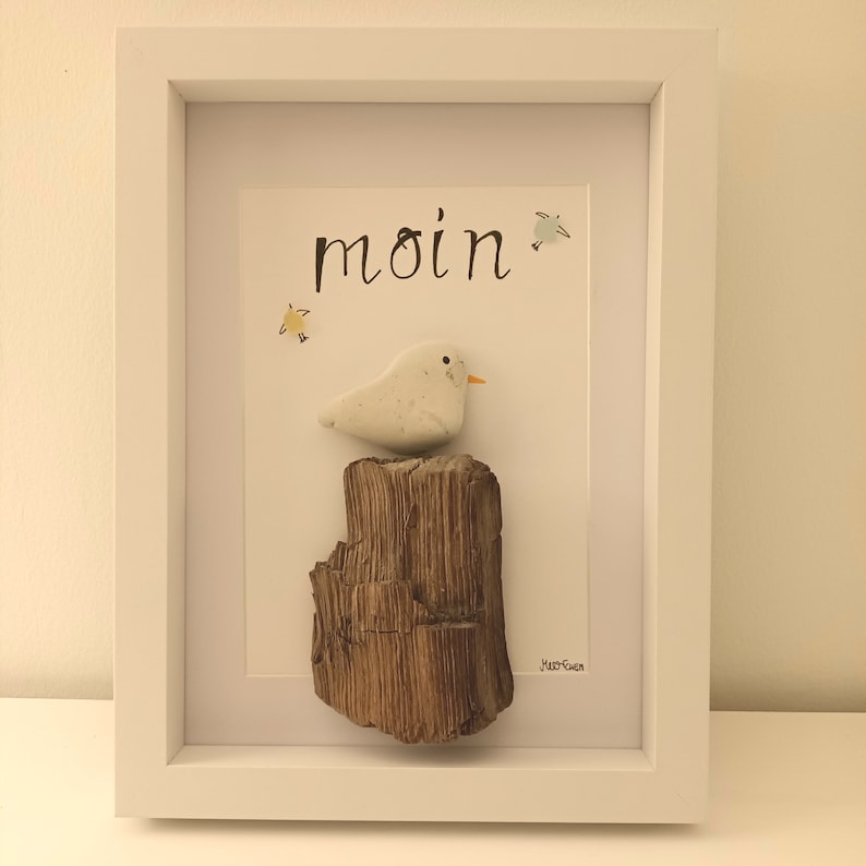 Stone Picture "moin" Seagull on the Beach, Coastal Love, Moin Moin - Etsy