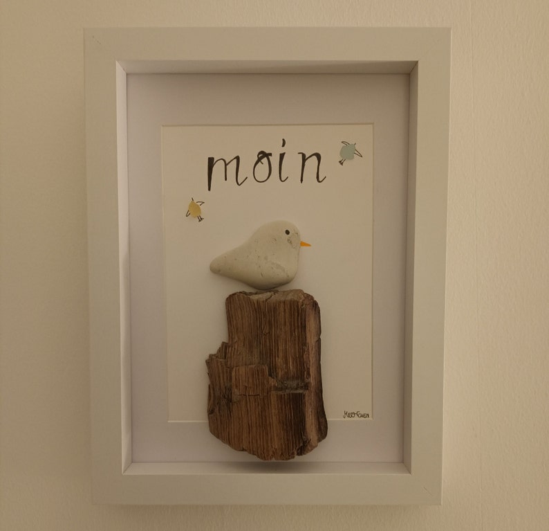 Stone Picture "moin" Seagull on the Beach, Coastal Love, Moin Moin - Etsy