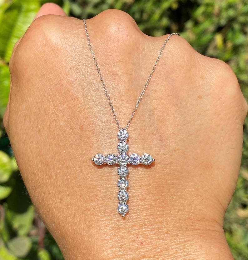 4 Ct VVS Lab Grown Diamond Cross Shape Pendant With 14k White / Yellow ...