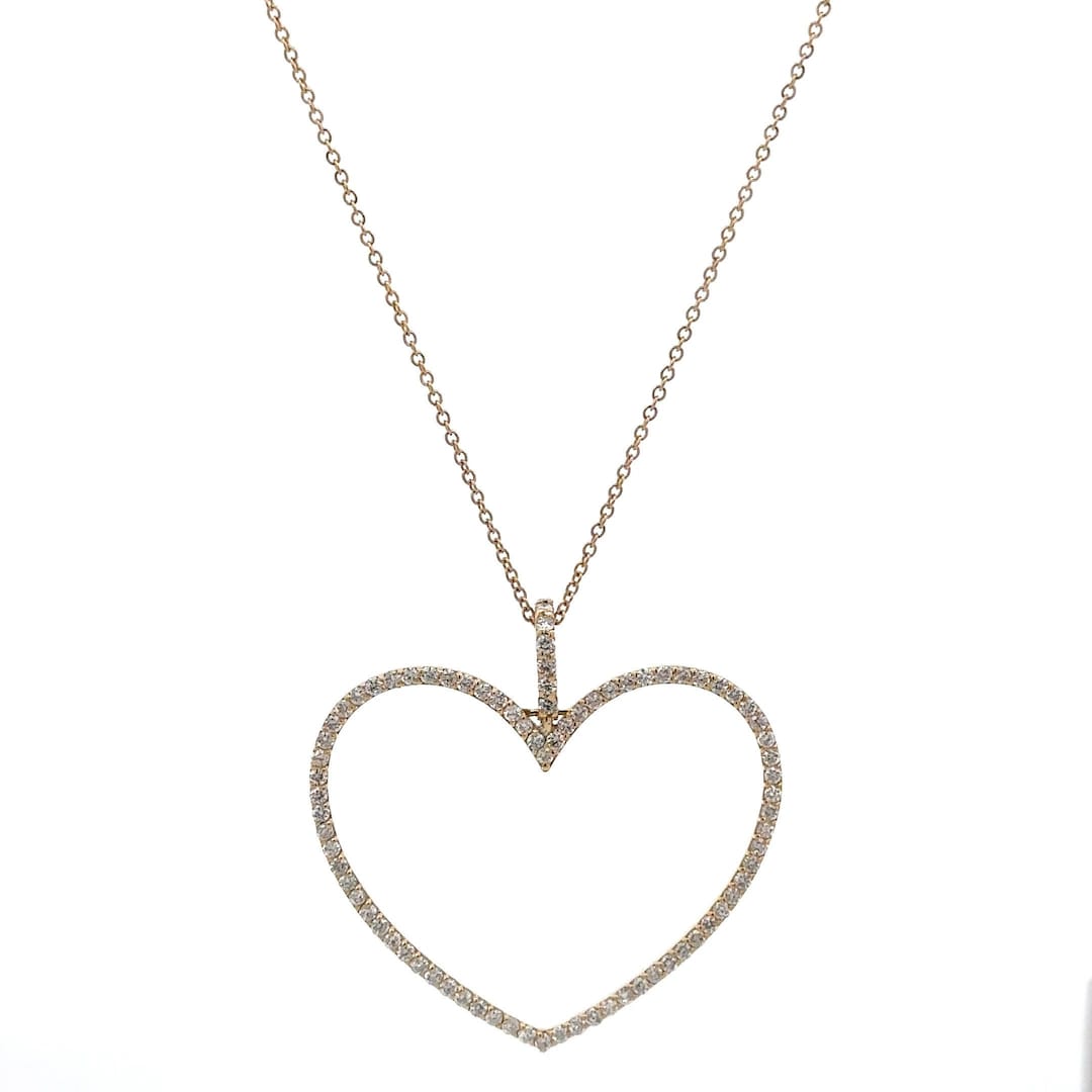 Heart Shape Pendant Necklace Made in 18k Gold and Natural Diamonds - Etsy