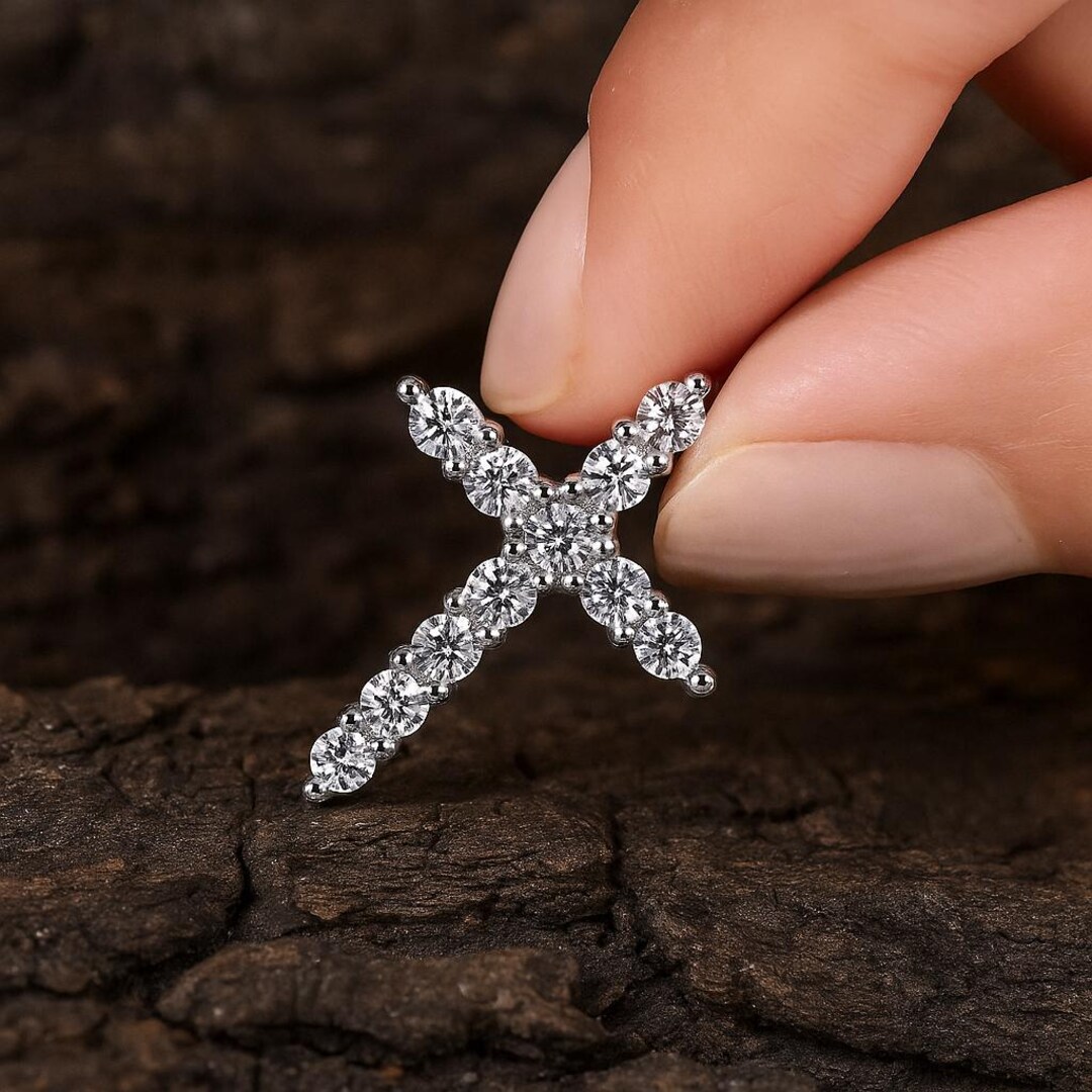 3 Ct VVS Lab Grown Diamond Cross Shape Pendant With 14k White / Yellow ...