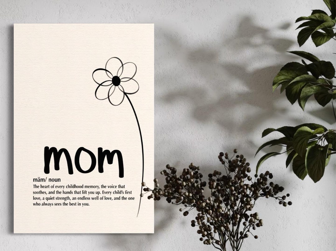 Mom Definition Print Handwritten Script Digital Linen Background Wall ...
