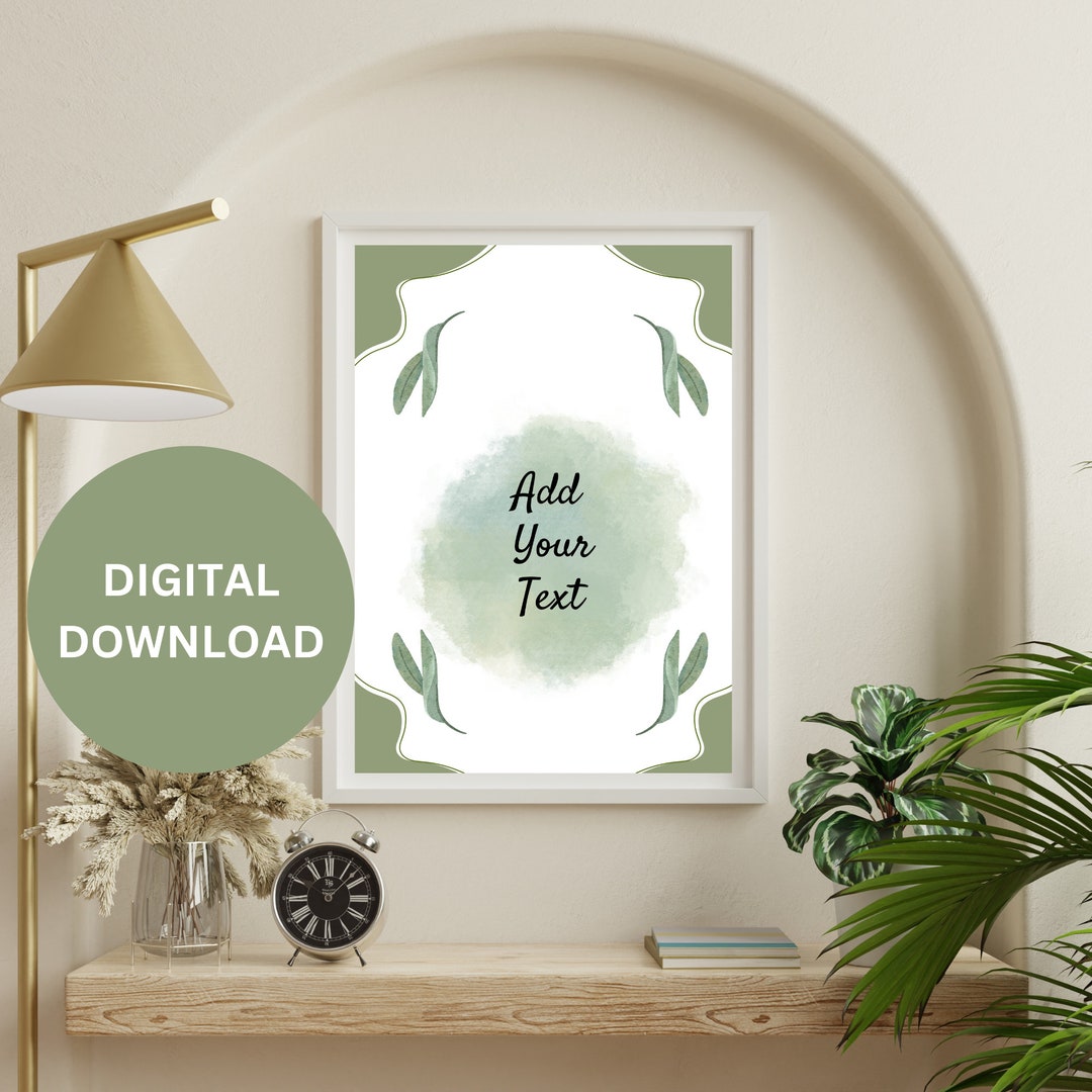 Custom Sage Green Watercolor Digital Wall Art. Personalized Wall Art ...