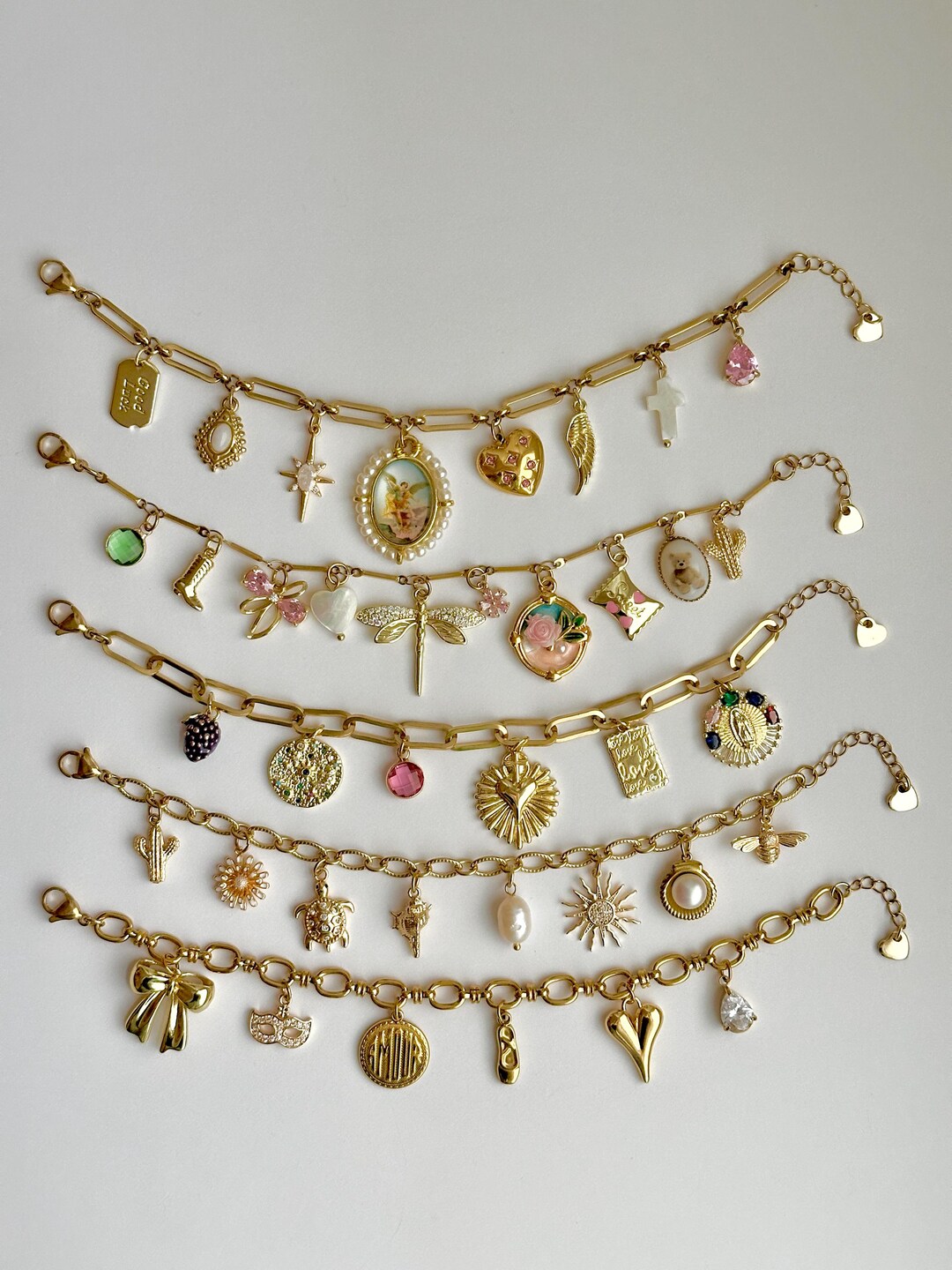 Custom Charm Bracelet – 18K Gold Plated | Choose 1 to 10 Charms & Chain ...