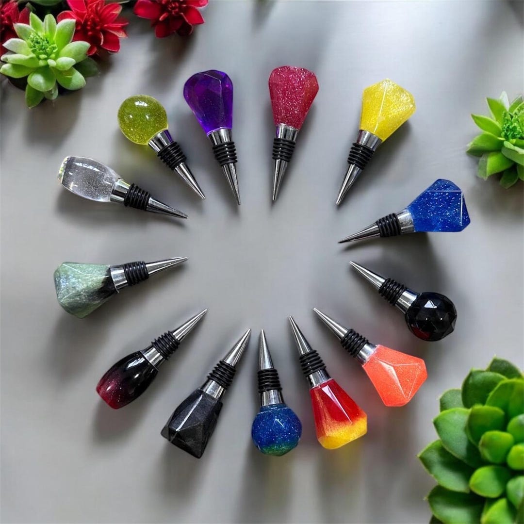 Handmade Acrylic Resin Wine Bottle Stoppers Pack of 3 Designs Will Vary ...