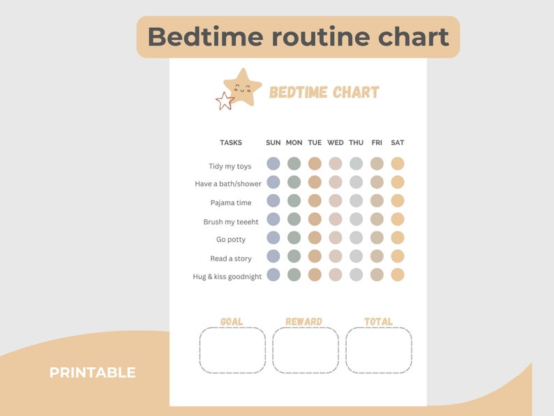 Kids Bedtime Routine Chart, Stay in Bed Reward Chart Printable, Toddler ...