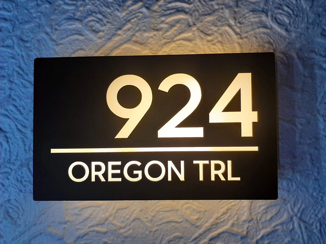 Illuminated LED Custom Door Number Sign With Street Name - 12" X 7" - Etsy