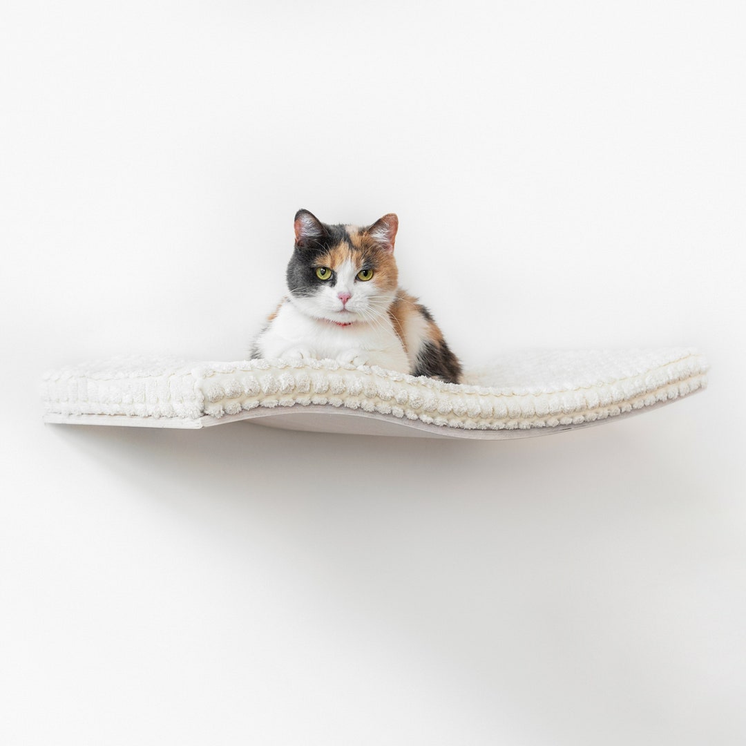 Waved Beech Wood Cat Shelf With Velour Cushion - Etsy
