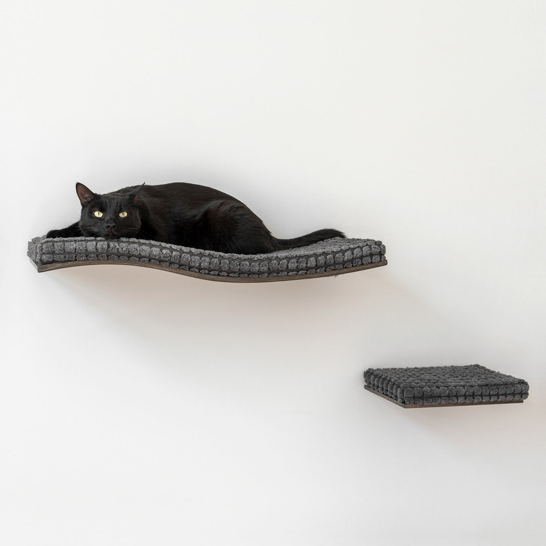 Beech Wood Cat Wall Shelves: Modern Floating Cat Bed & Step - Etsy