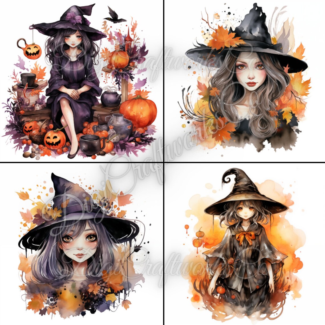 Watercolor Halloween Cliparts Png Ghost, Witch, Vampire, Skeleton ...
