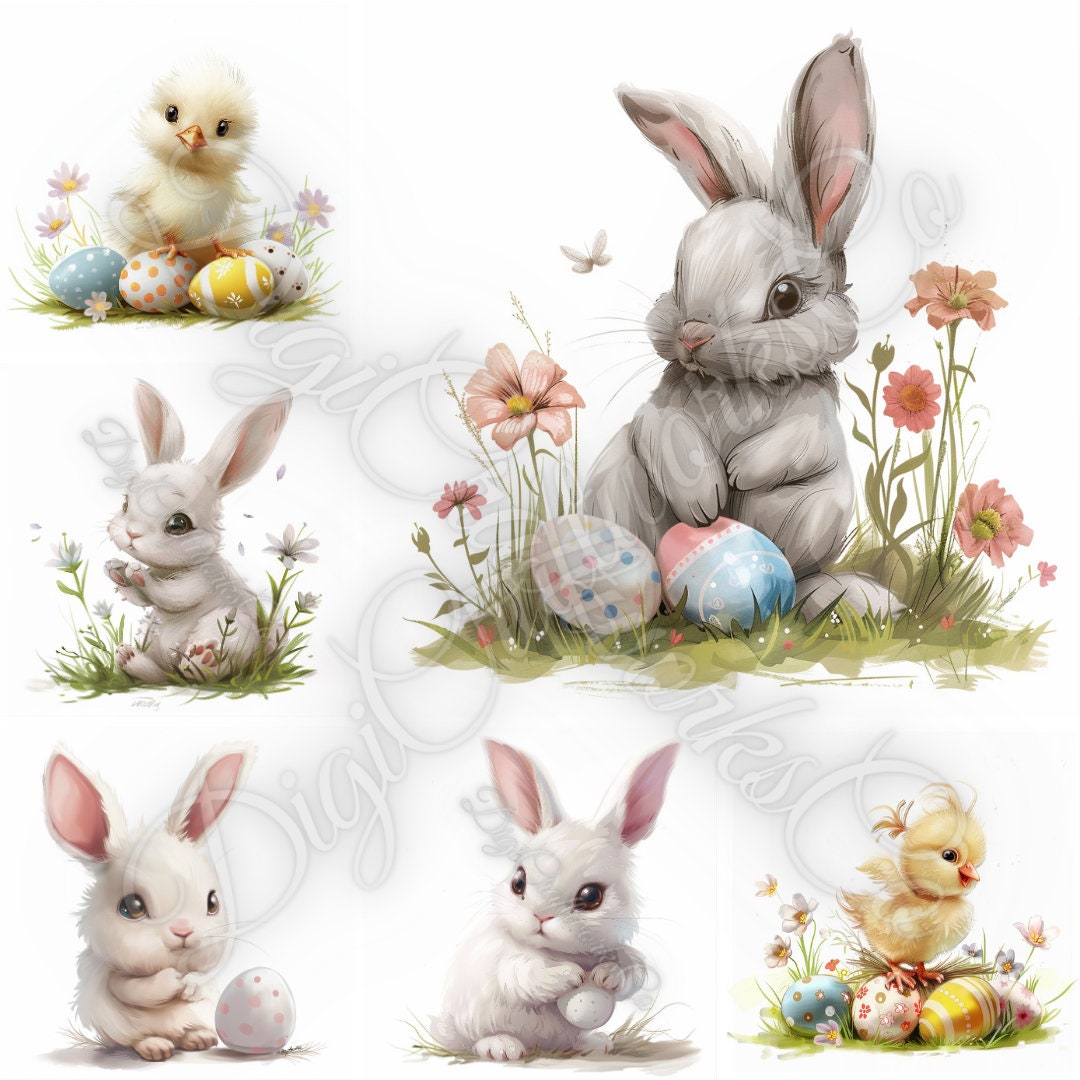 Easter Bunny & Joyful Chick, 10 High Quality Pngs, Easter Clipart ...