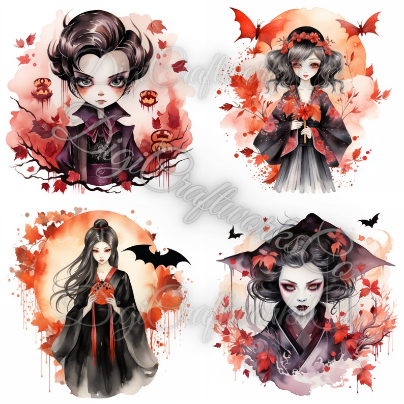 Watercolor Halloween Cliparts Png Ghost, Witch, Vampire, Skeleton ...