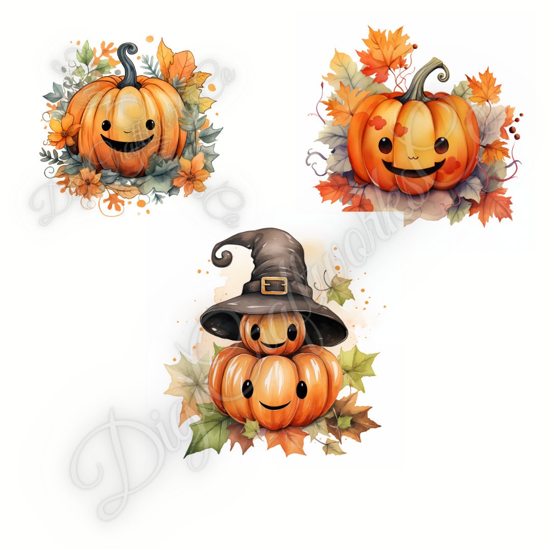 Watercolor Cute Halloween Clipart Png Ghost, Vampire, Bat, Witch ...