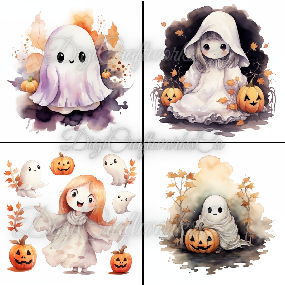 Watercolor Cute Halloween Clipart Png Ghost, Vampire, Bat, Witch ...