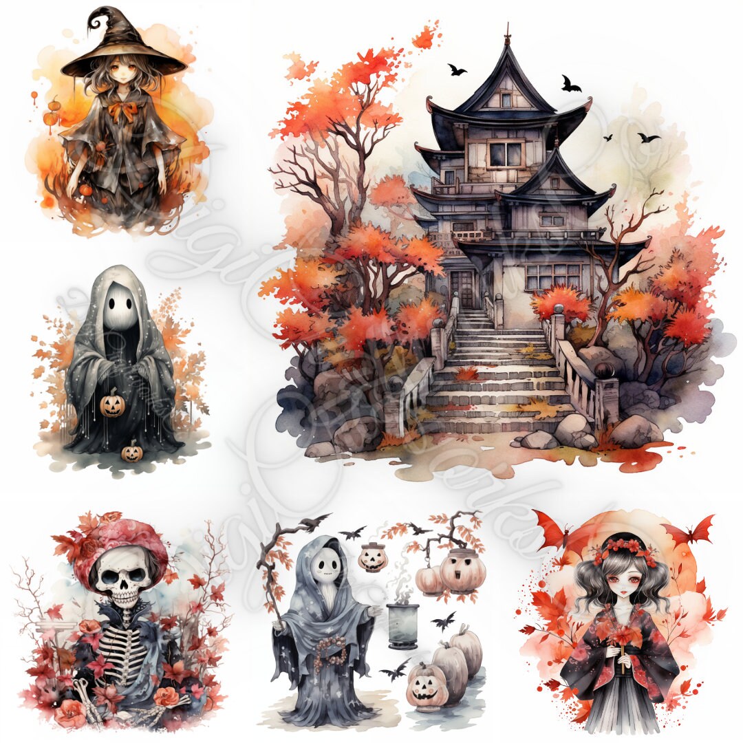 Watercolor Halloween Cliparts Png | Ghost, Witch, Vampire, Skeleton ...