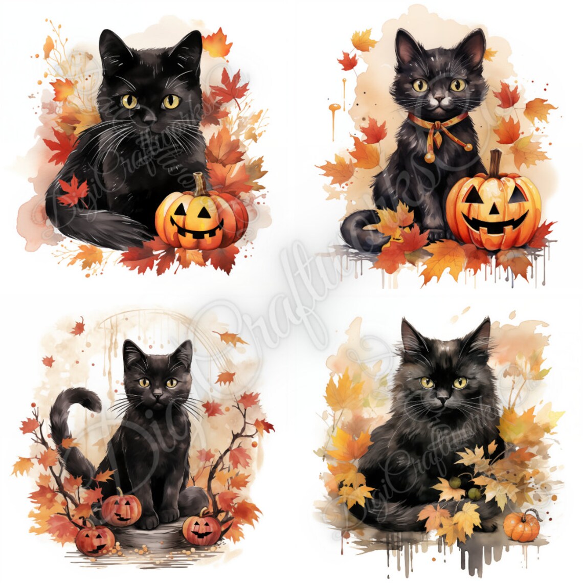 Watercolor Halloween Cliparts Png | Ghost, Witch, Vampire, Skeleton ...