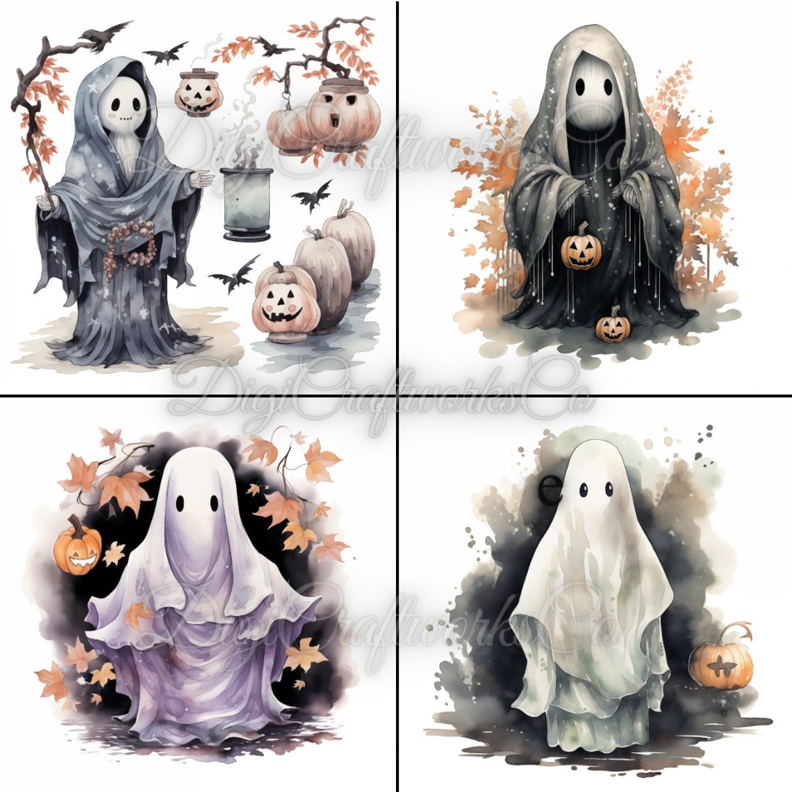 Watercolor Halloween Cliparts Png Ghost, Witch, Vampire, Skeleton ...