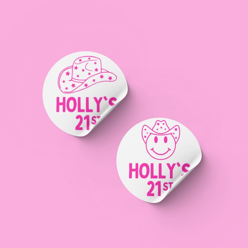Editable Pink Cowgirl 21st Birthday Stickers for Avery Template 22807 ...