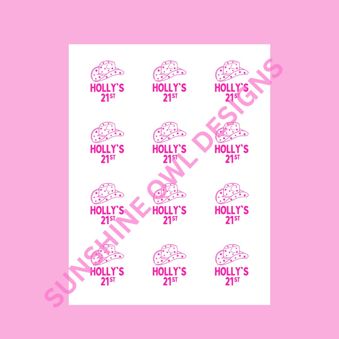 Editable Pink Cowgirl 21st Birthday Stickers for Avery Template 22807 ...