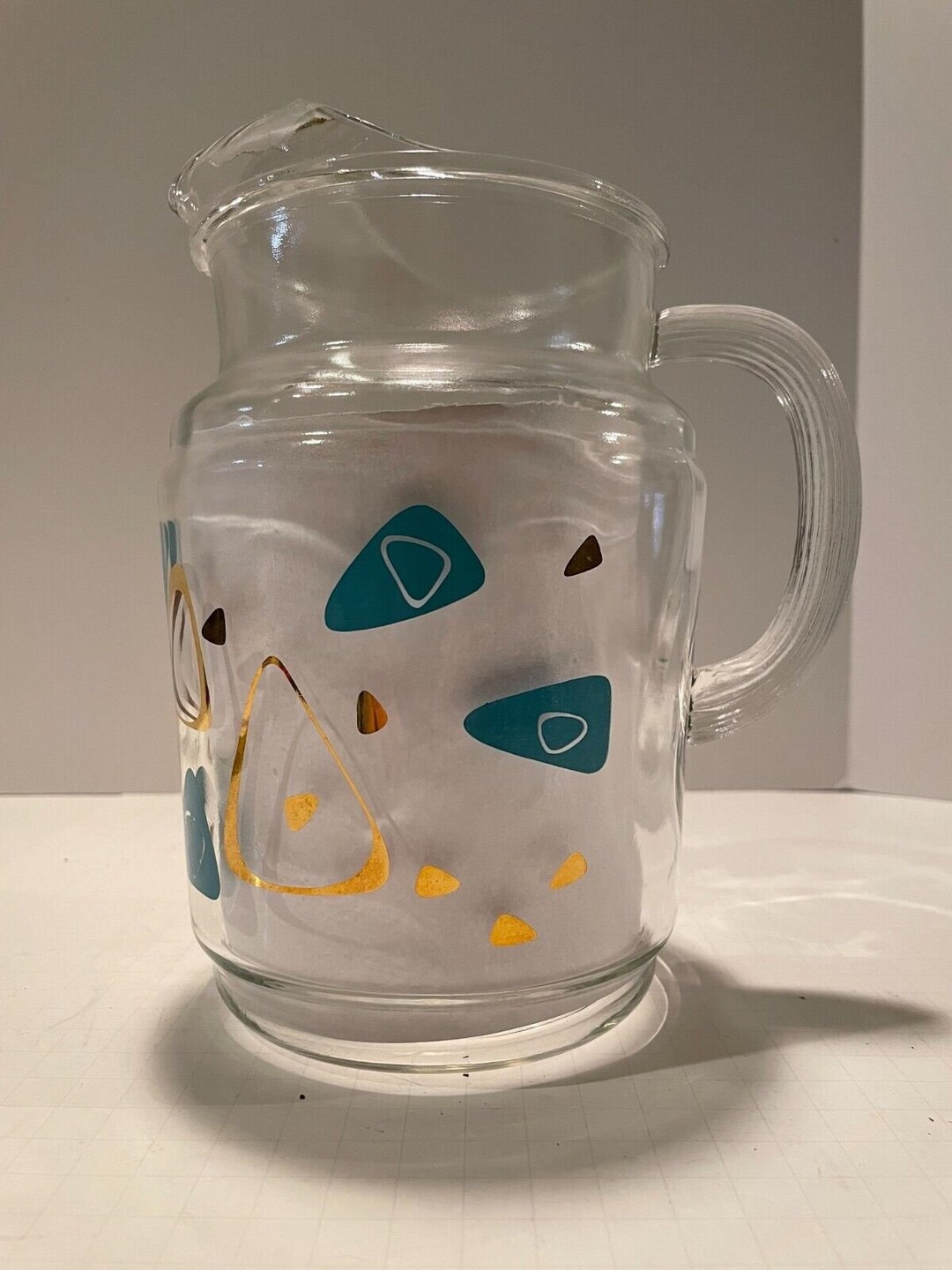 Federal Glass Atomic Amoeba Boomerang Pitcher Turquoise and Gold MCM - Etsy