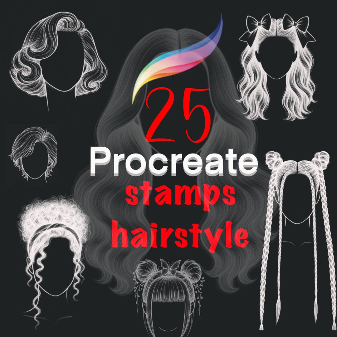25 Hairstyles Procreate Stamps Hair Brushes for Procreate Fashion ...