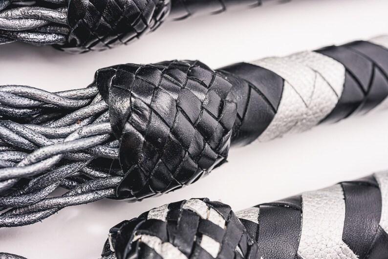 Hand Made Leather Faux Barbed Wire Flogger With Shorter 30cm Long Falls ...