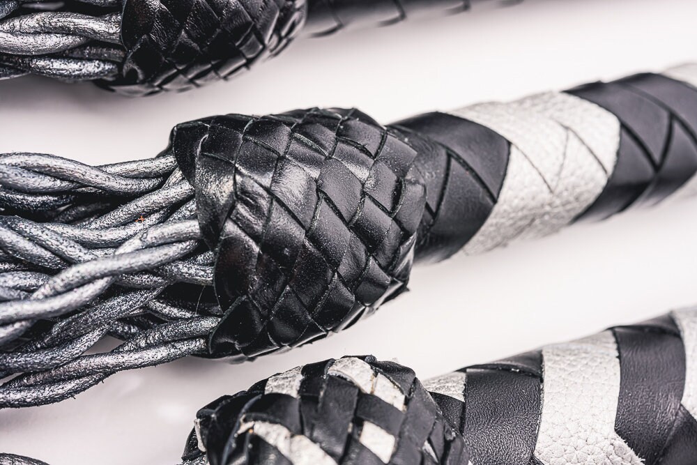 Hand Made Leather Faux Barbed Wire Flogger With Shorter 30cm Long Falls ...