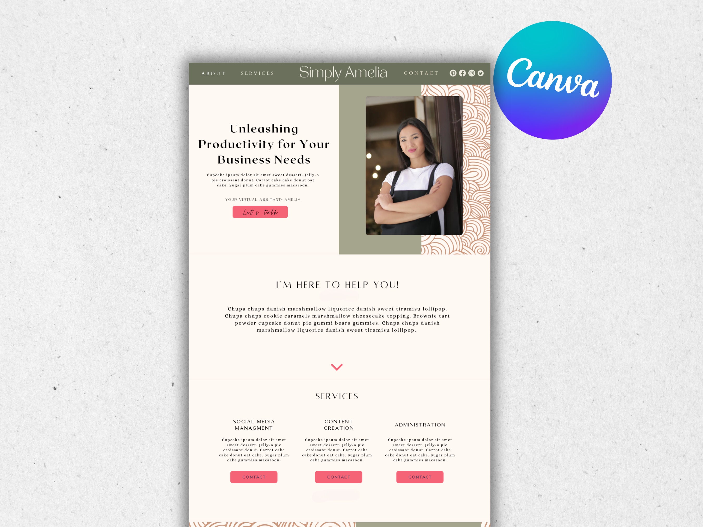 Canva Template for Virtual Assistant | Landing Page, Instant Download ...