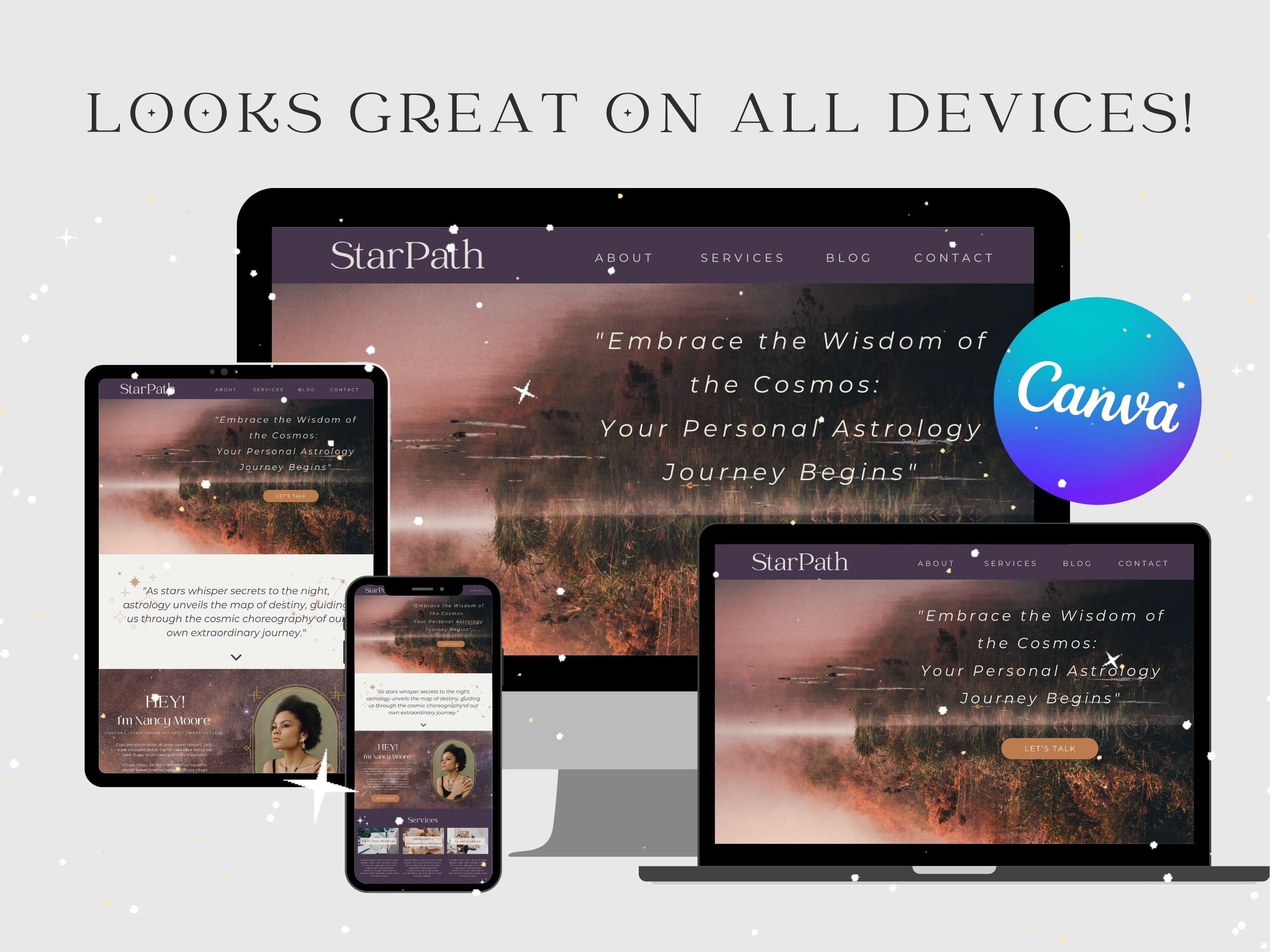 Astrology Coach Canva Website Template | Mystical Landing Page Template ...