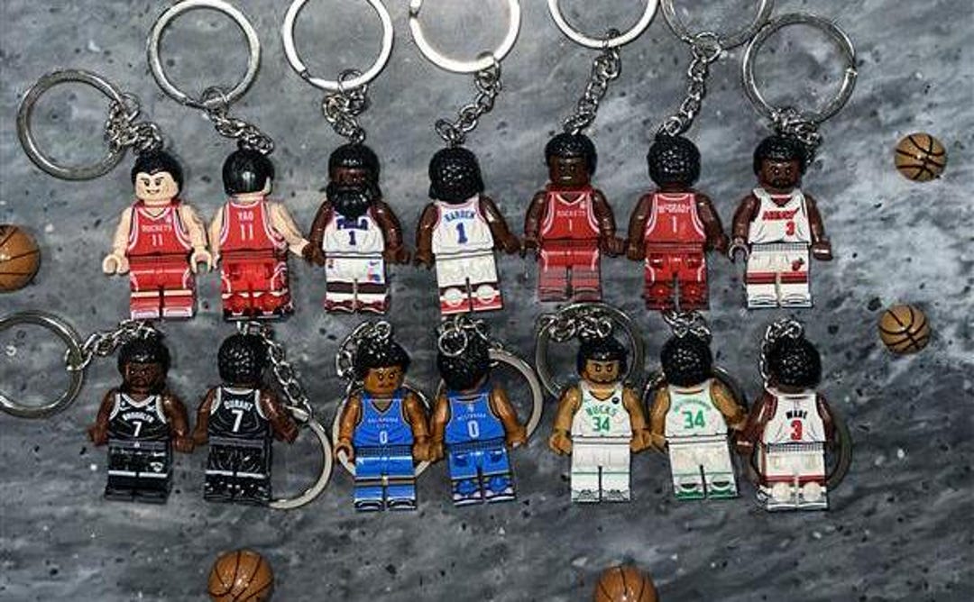 Basketball NBA LEGO Keychain for Rockets, Bucks, Phila, Brooklyn Lakers ...
