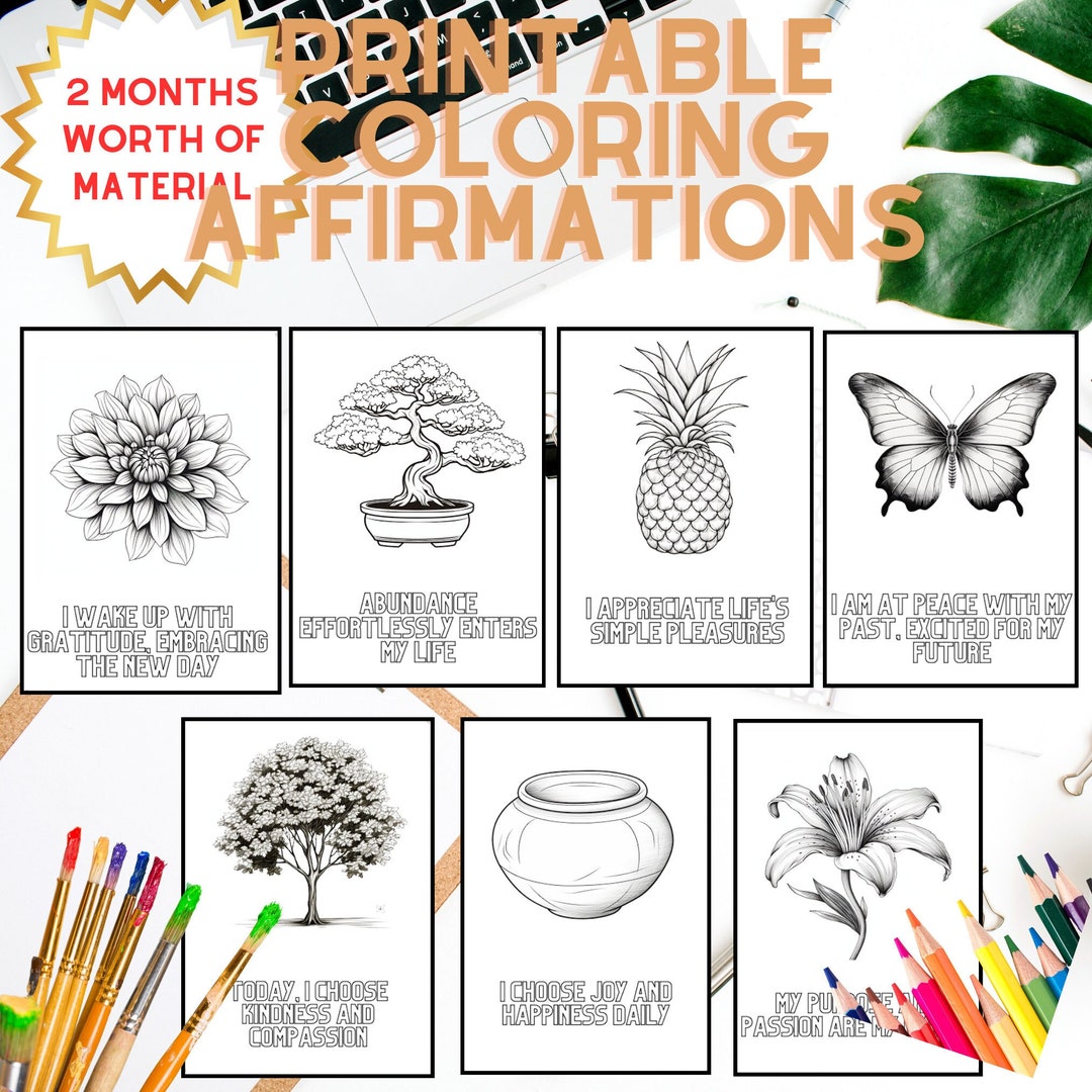 Daily Affirmation Coloring Cards - Etsy