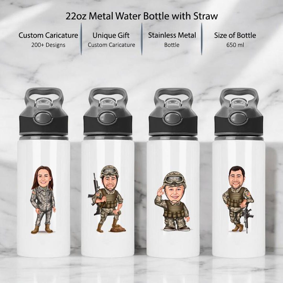Funny Soldier Water Bottle With Straw and Lid for School, 22oz Army ...