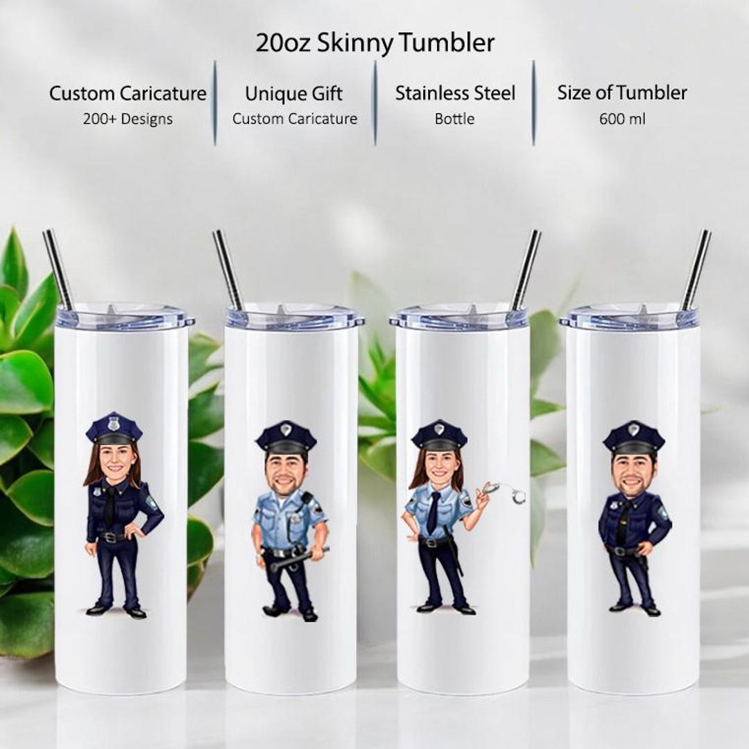 20oz Police Officer Skinny Insulated Coffee Tumbler With Straw, Funny ...