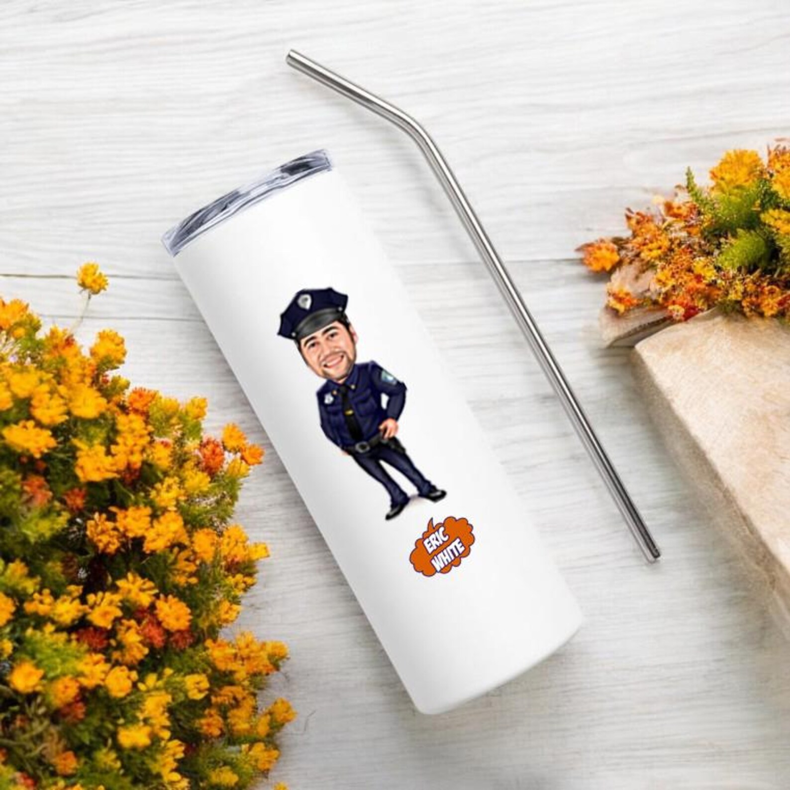 20oz Police Officer Skinny Insulated Coffee Tumbler With Straw, Funny ...