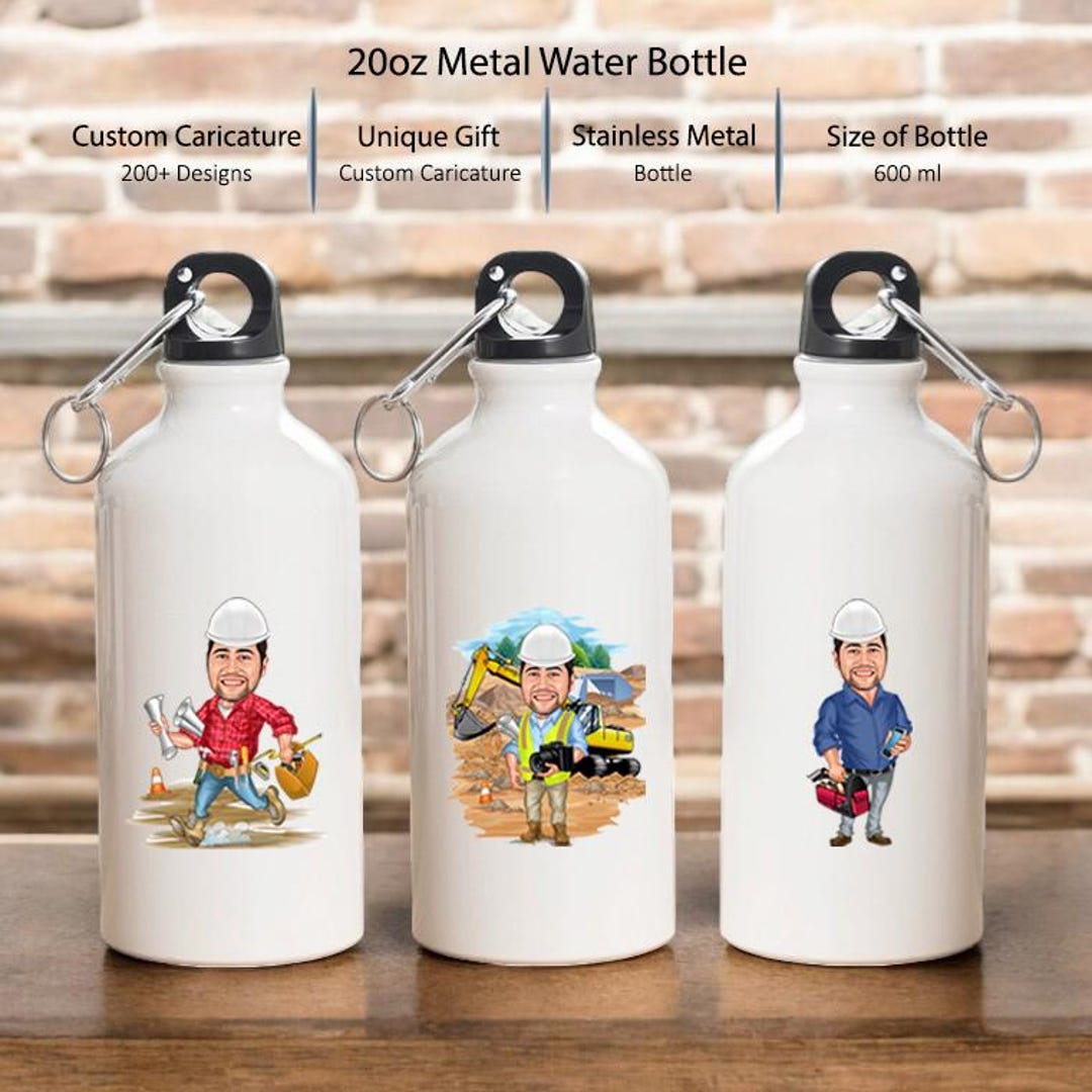 20oz Engineer Caricature Water Bottle With Name, Custom Building ...