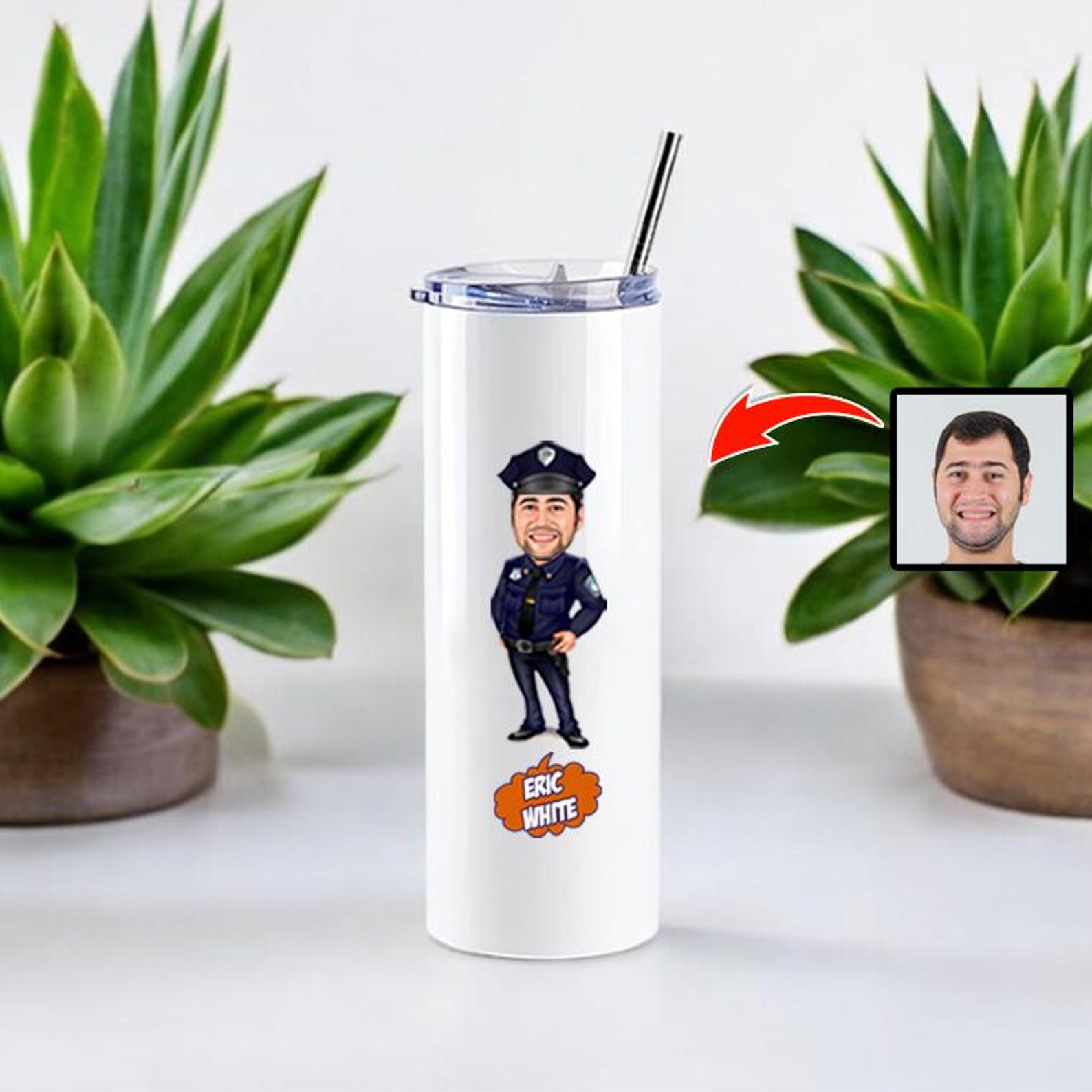 20oz Police Officer Skinny Insulated Coffee Tumbler With Straw, Funny ...