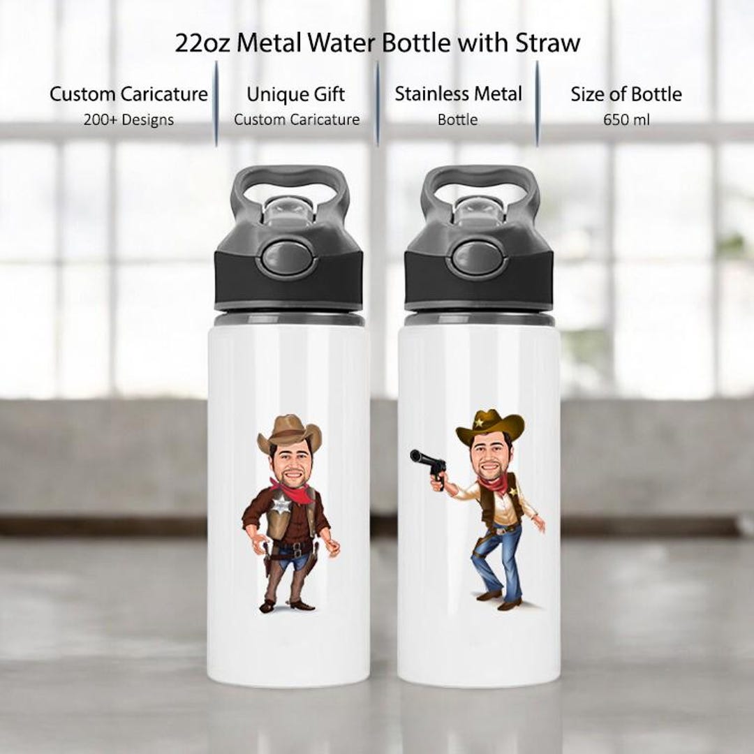 22oz Cowboy Water Bottle With Lid for Men, Custom Cowboy Themed Gifts ...