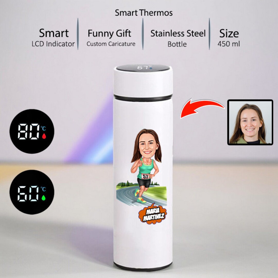 Personalized Runner Thermal Flask, Funny Running Caricature Thermos ...