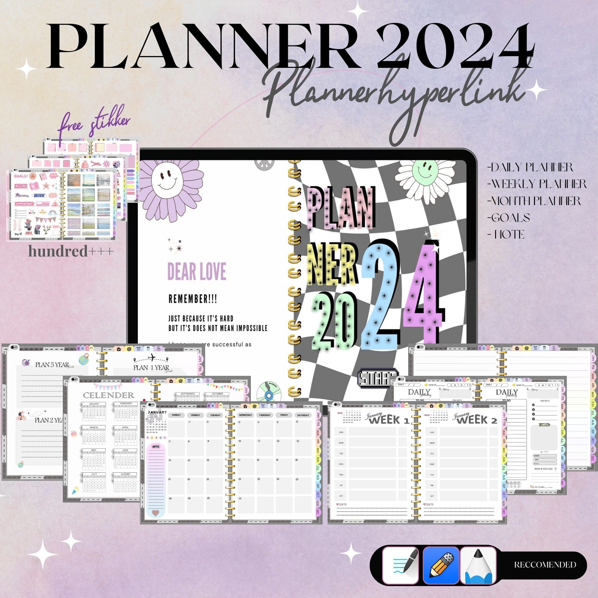 2024 Digital Planner, 2024 iPad Planner , Daily Digital Planner 2024 ...