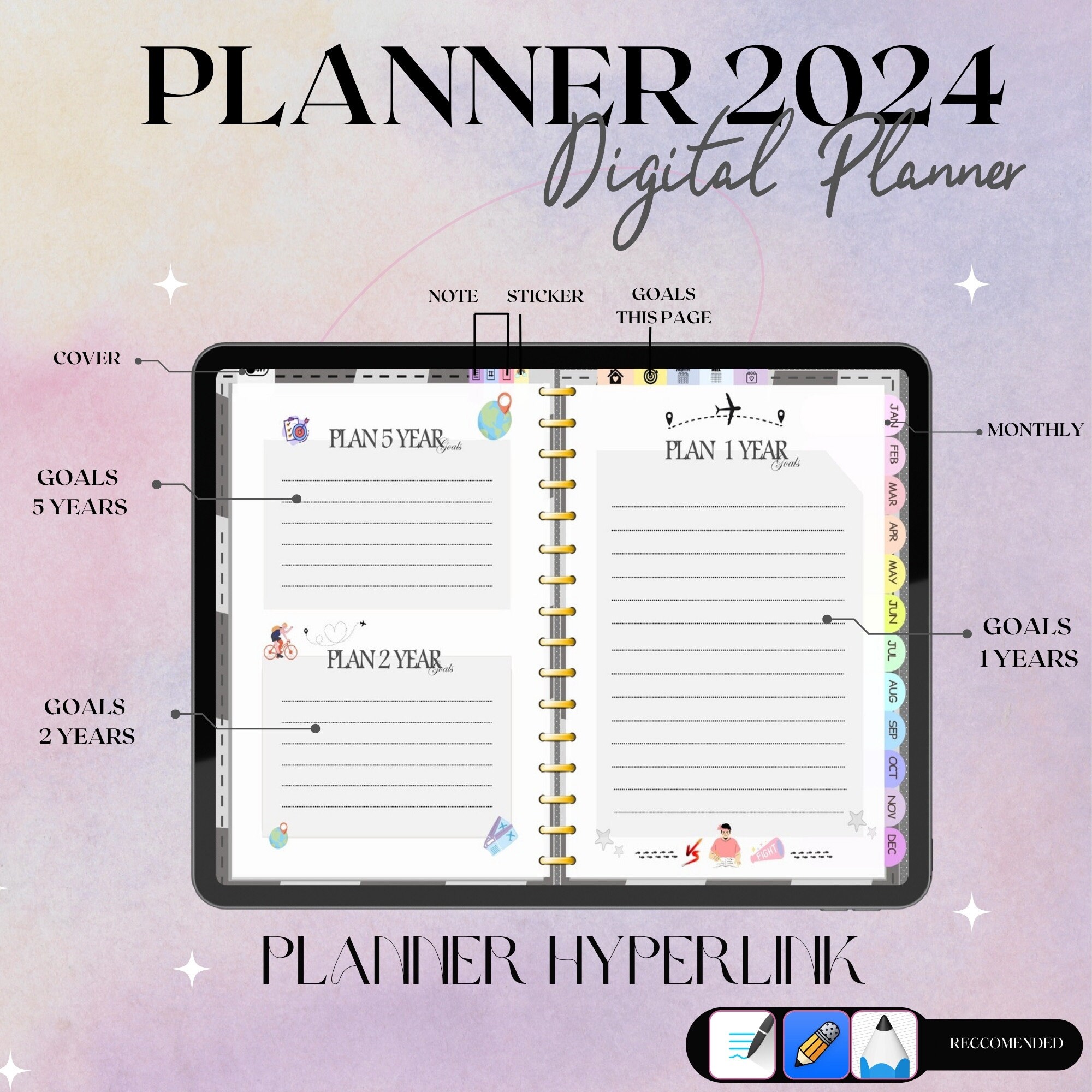 2024 Digital Planner, 2024 iPad Planner , Daily Digital Planner 2024 ...