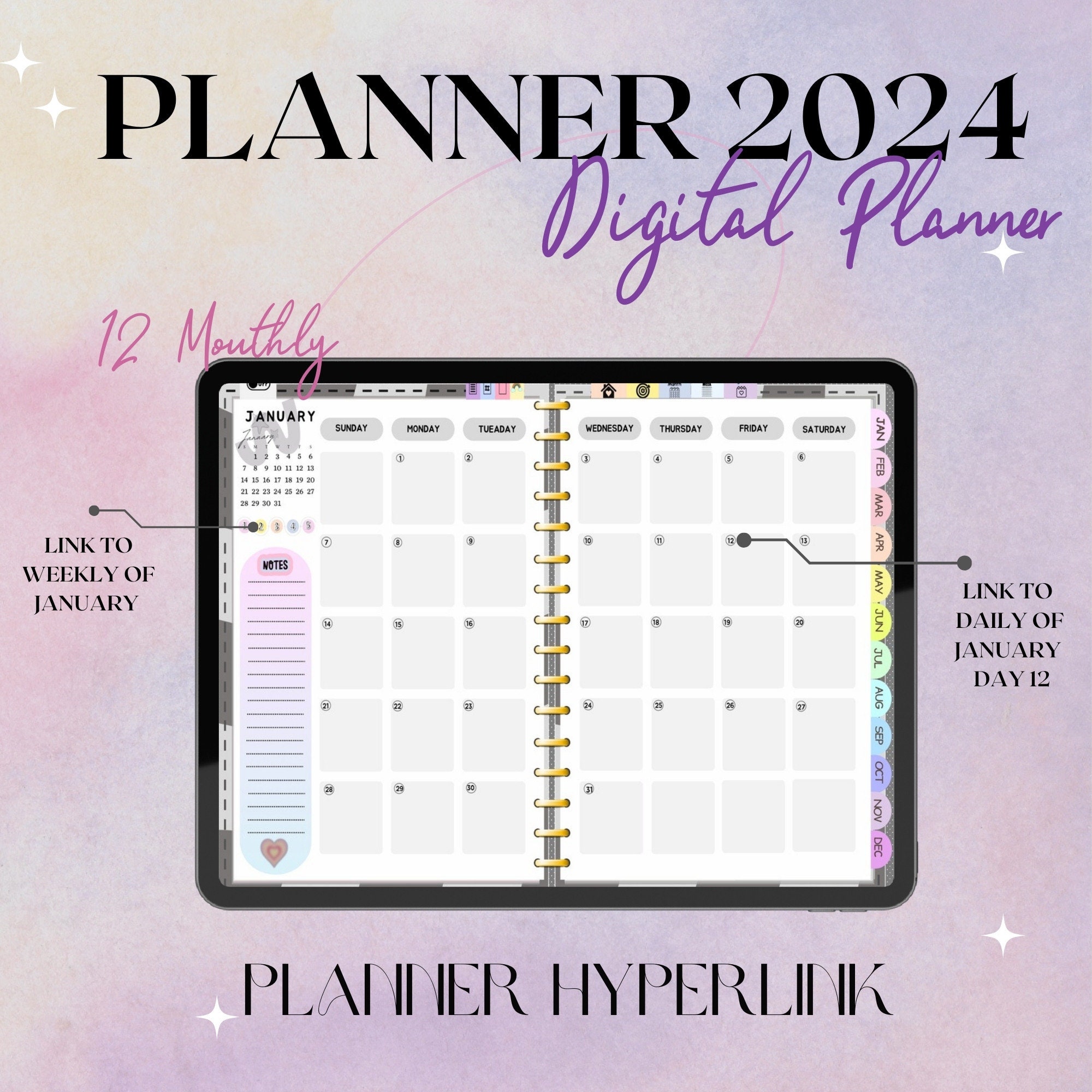 2024 Digital Planner, 2024 iPad Planner , Daily Digital Planner 2024 ...