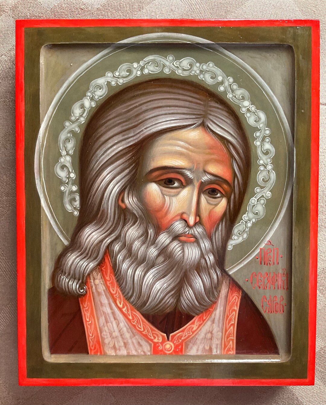 100% Hand-painted Icon of Saint Seraphim of Sarov.(board, Gesso ...
